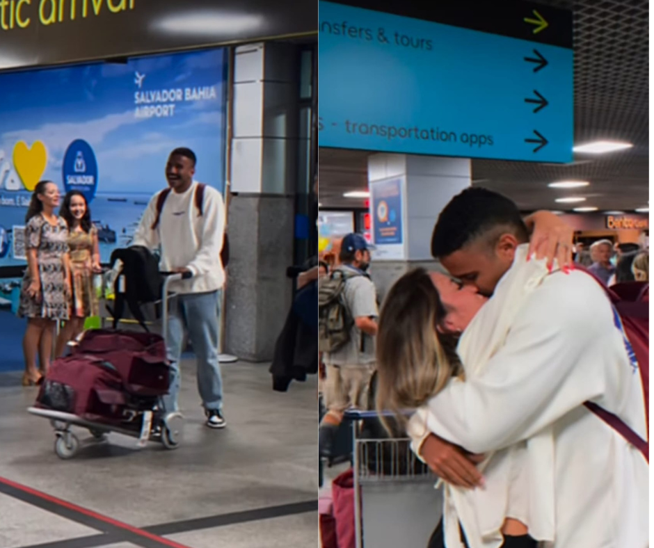 Lucas Pizane desembarca em Salvador e reencontra namorada; veja vídeo ...